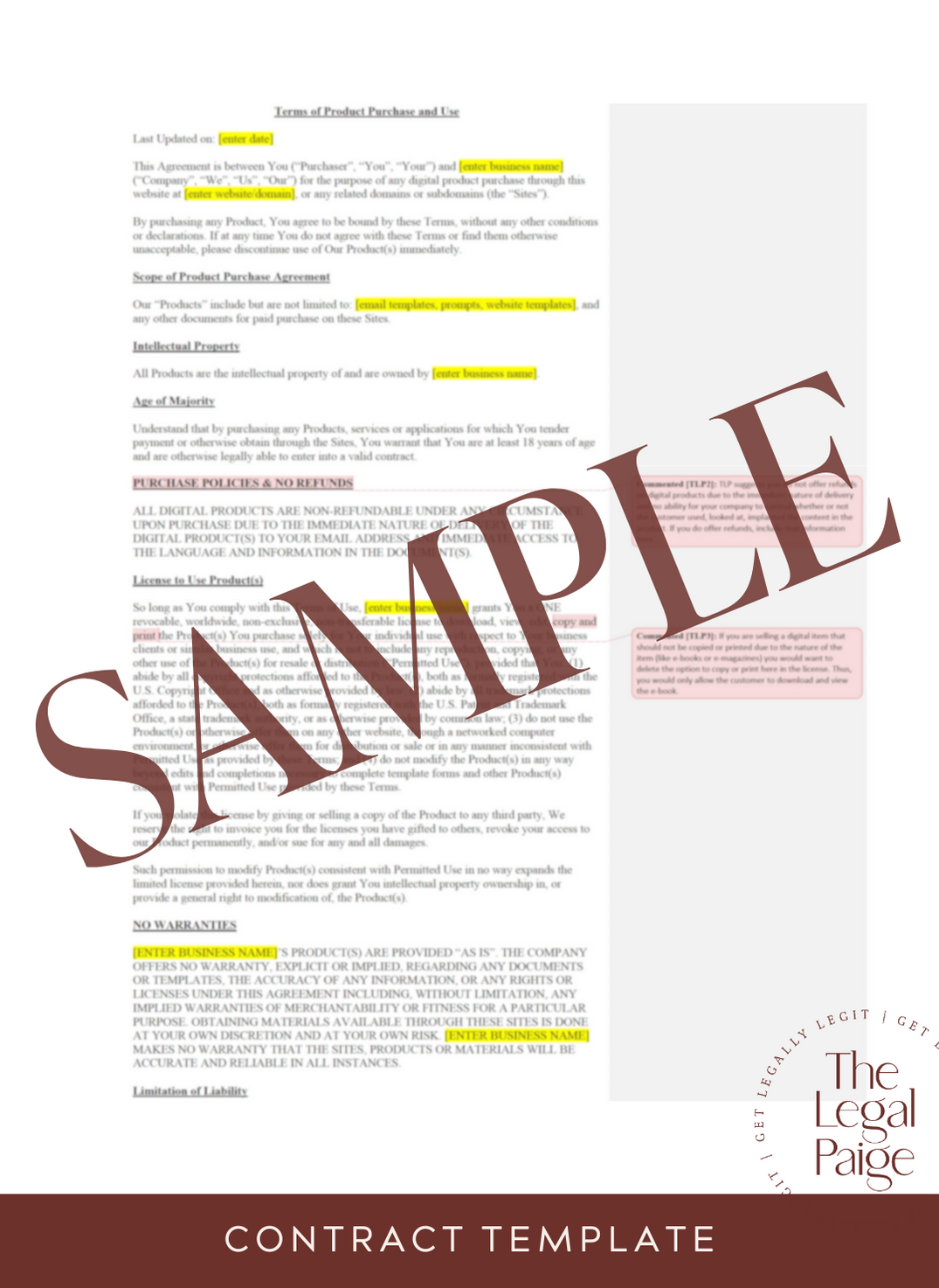 Product - Contract Templates — The Legal Paige