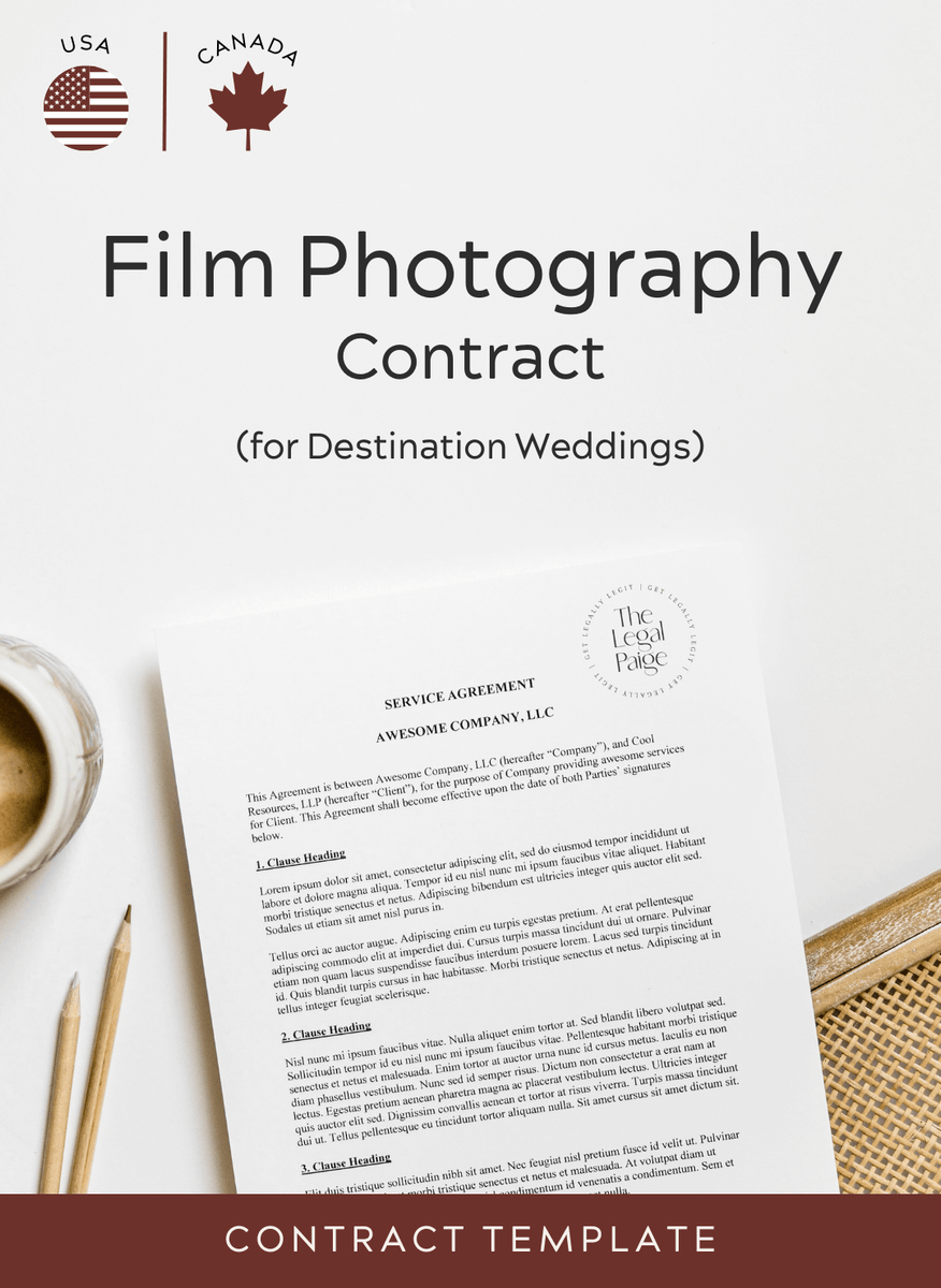 Film Photography Contract for Destination Weddings - The Legal Paige®