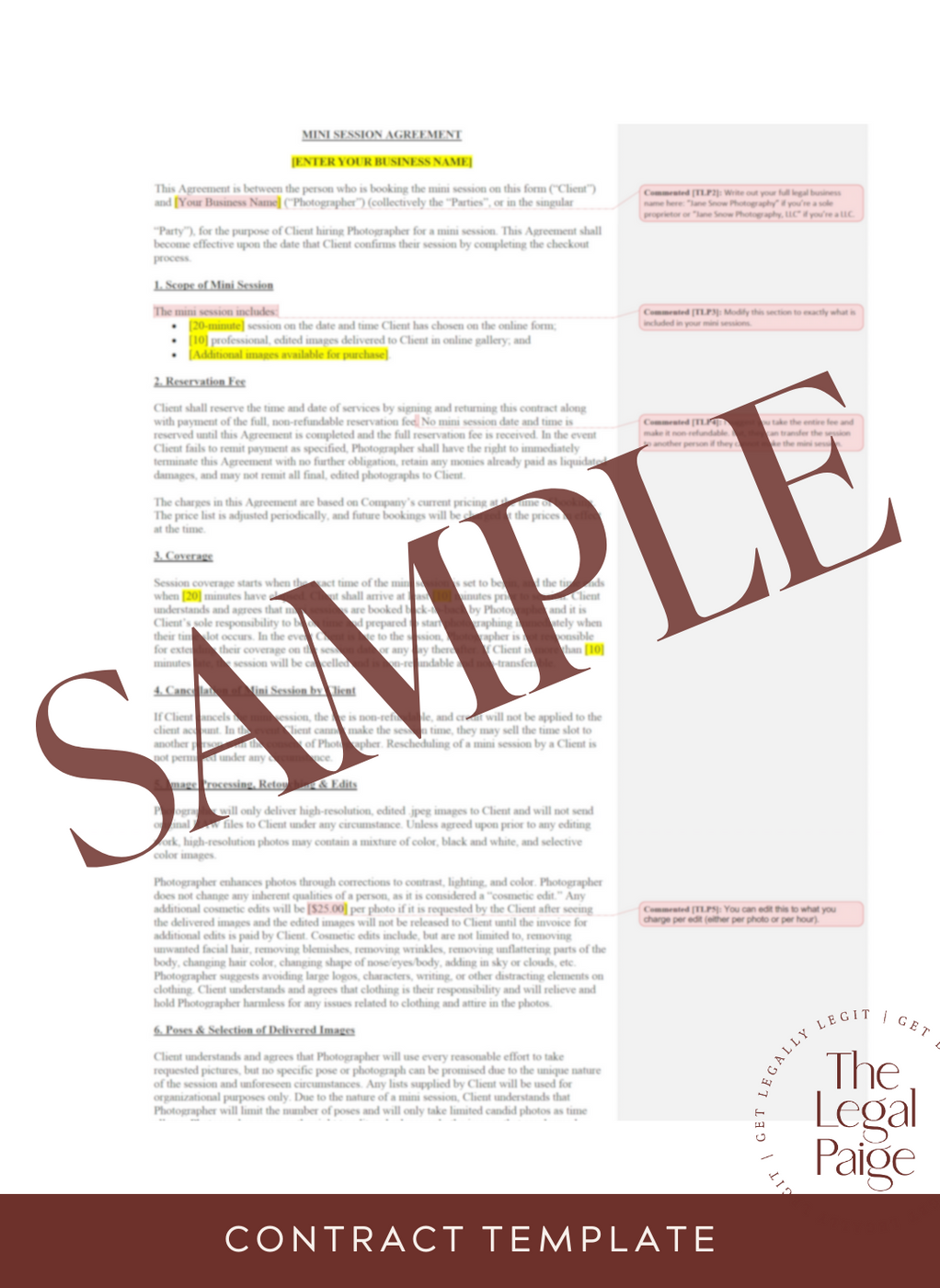 Mini Session Contract - The Legal Paige®