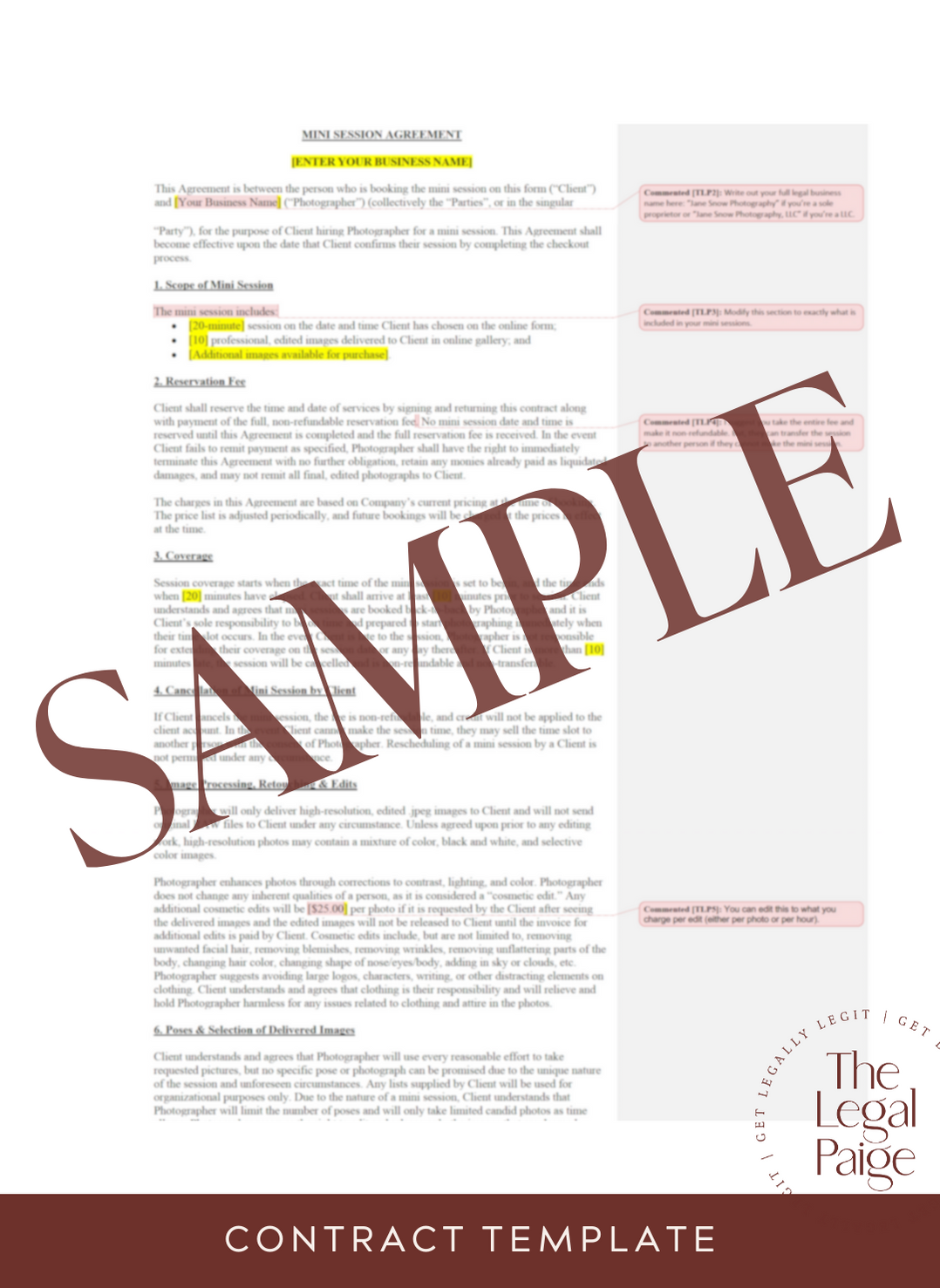 Mini Session Contract - The Legal Paige®