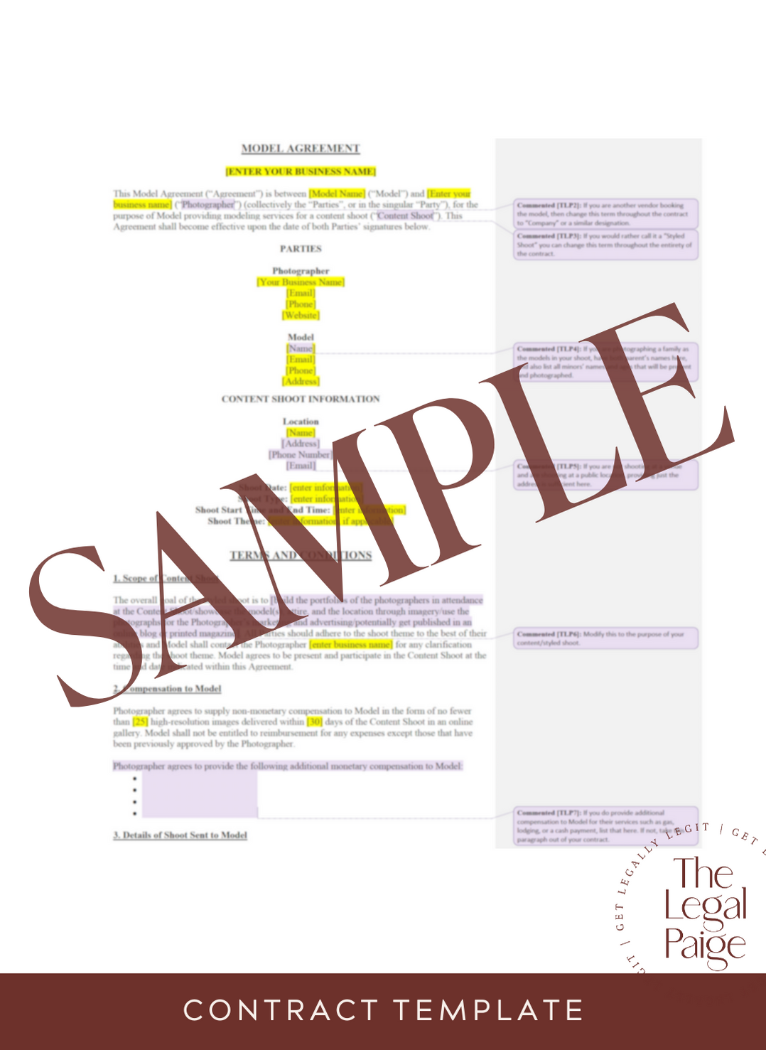 Model Call Contract Template for Photographers & Creatives - The Legal ...